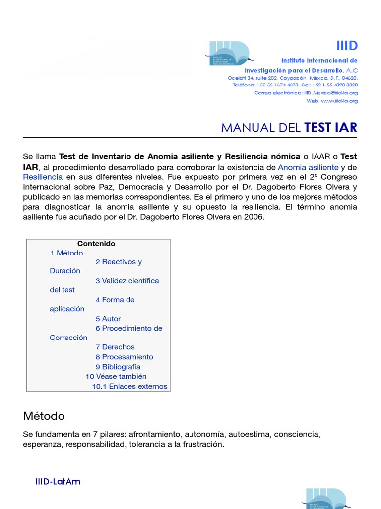 Manual Del Test Iar | PDF | Alfa de Cronbach | Sicología