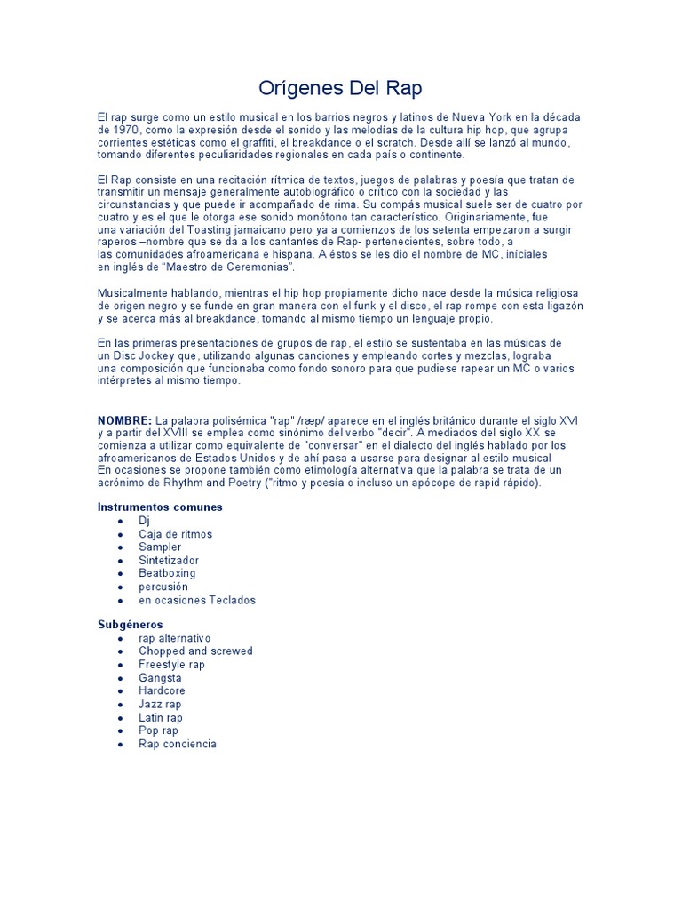 Historia y Evolución del Rap | PDF | Golpecitos | Música hip-hop