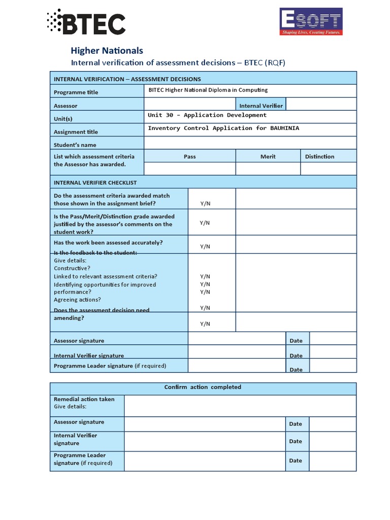 Higher Nationals: Internal Verification of Assessment Decisions - BTEC ...