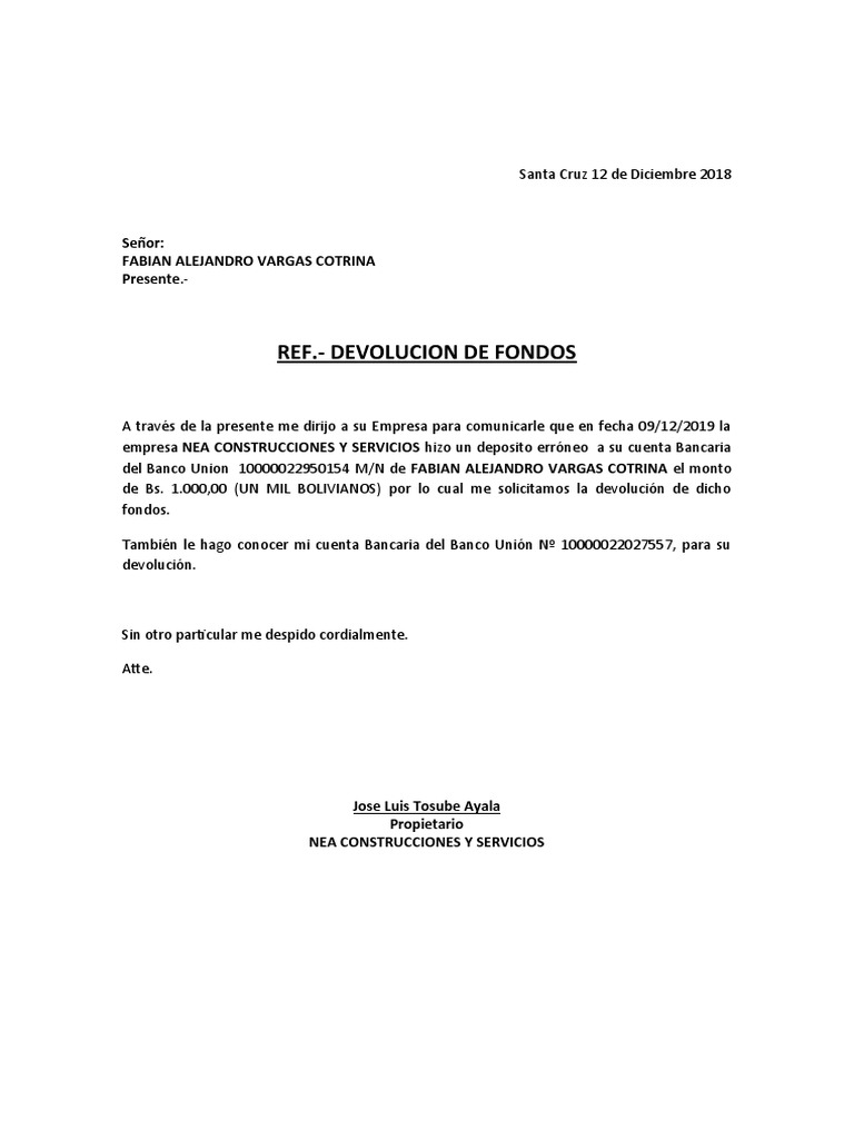 CARTA DEVOLUCION Fabian Alejandro | PDF