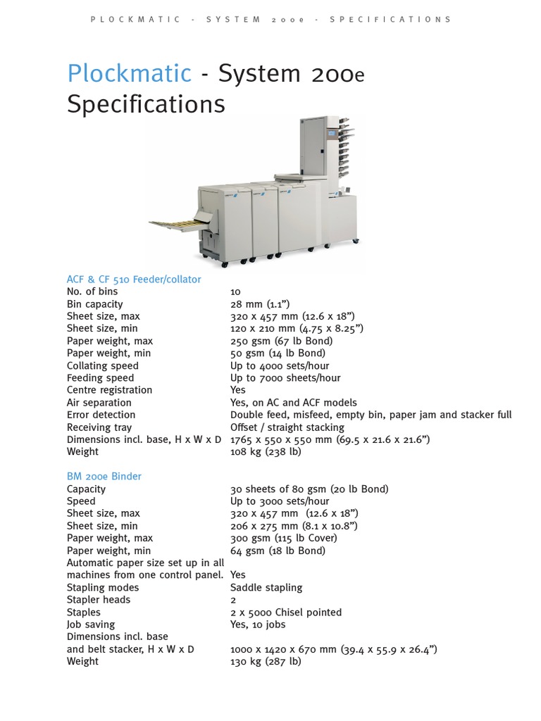 System 200e Specifications | PDF | Paper | Electricity