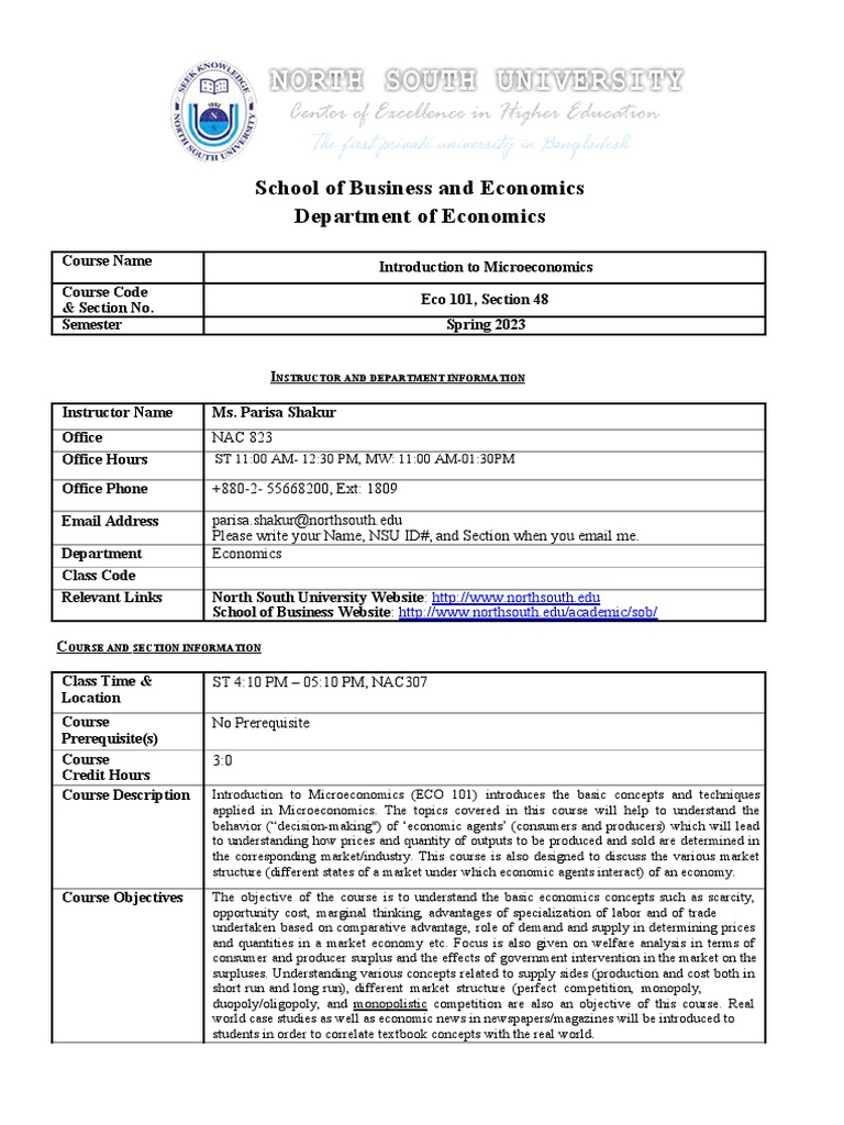 ECO101.48 Course Outline | PDF | Microeconomics | Economics