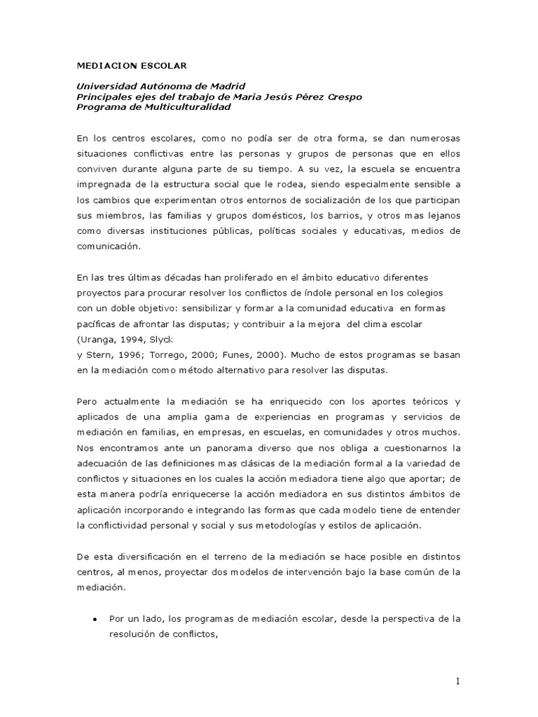 Mediacion Escolar | PDF | Mediación | Diferencia