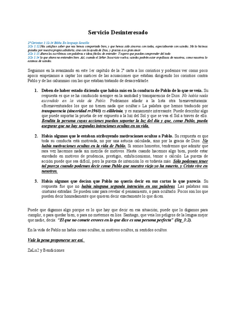 Servicio Desinteresado 2a Corintios | PDF | Pablo el apóstol