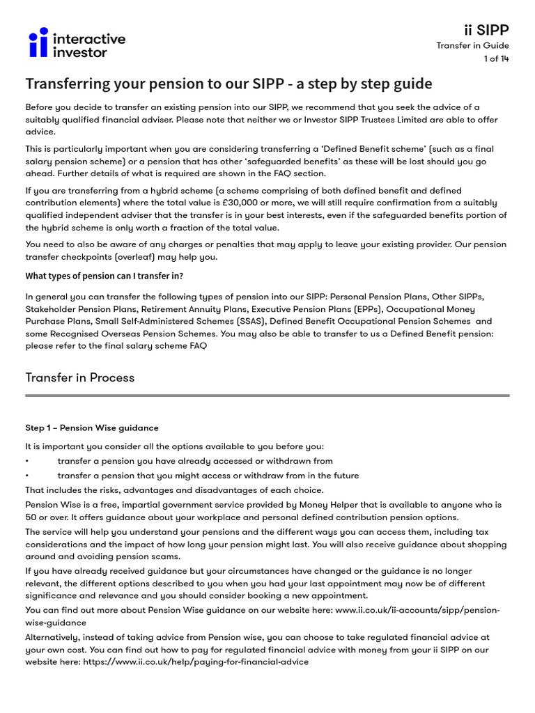 Pension Transfer to ii SIPP Guide | PDF | Pension | Defined Benefit ...