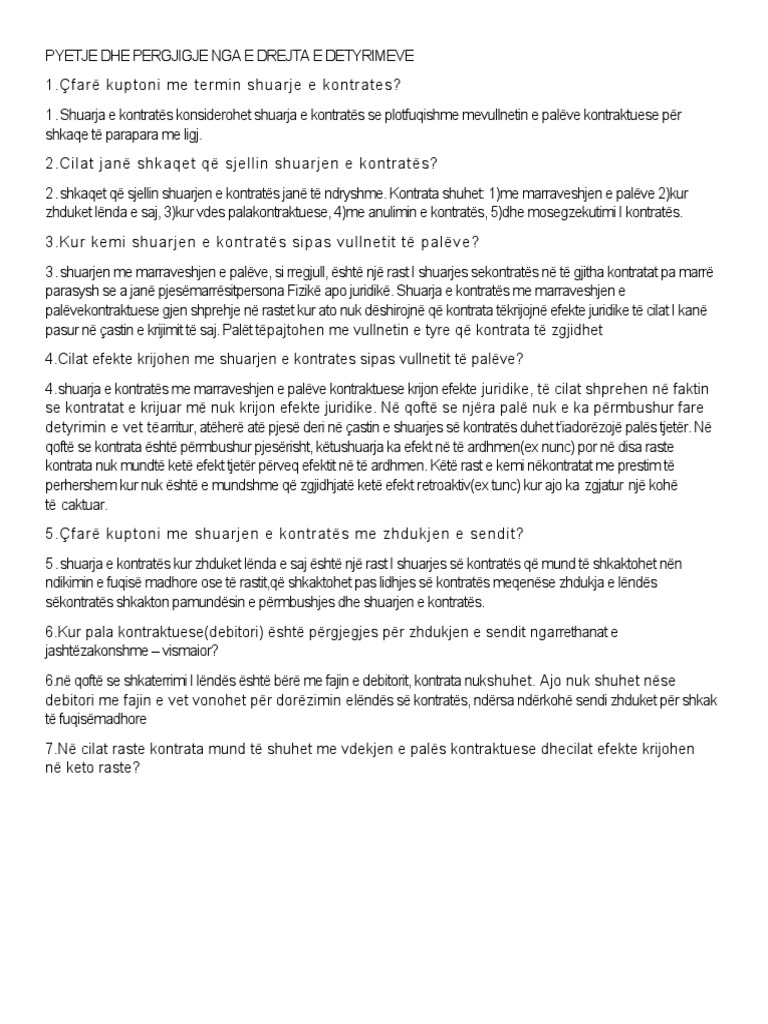 Pyetje Dhe Pergjigje Nga e Drejta e Detyrimeve | PDF