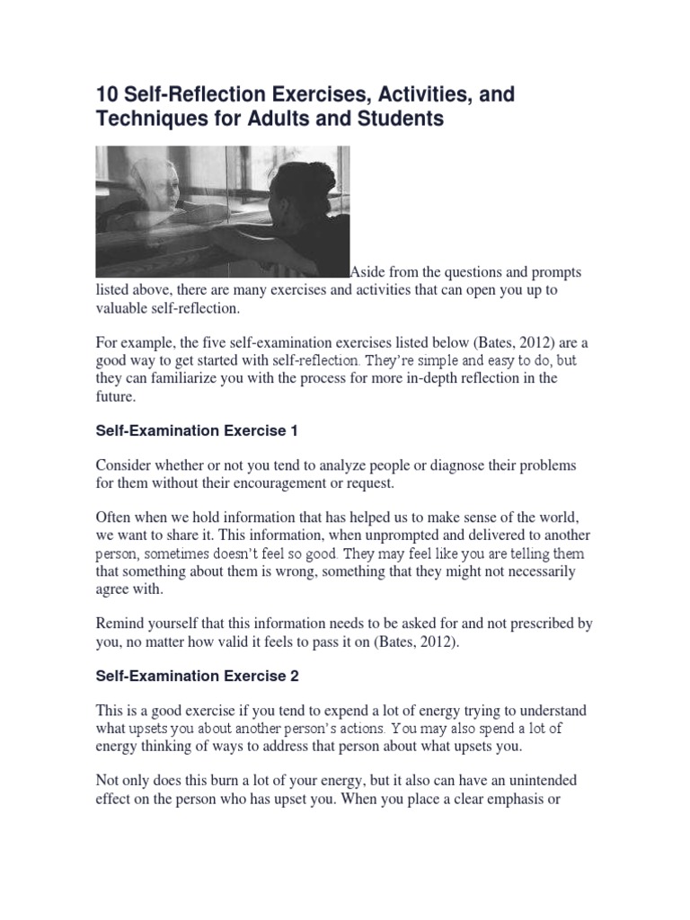 10 Self-Reflection Exercises, Activities, and Techniques For Adults and Students | PDF ...