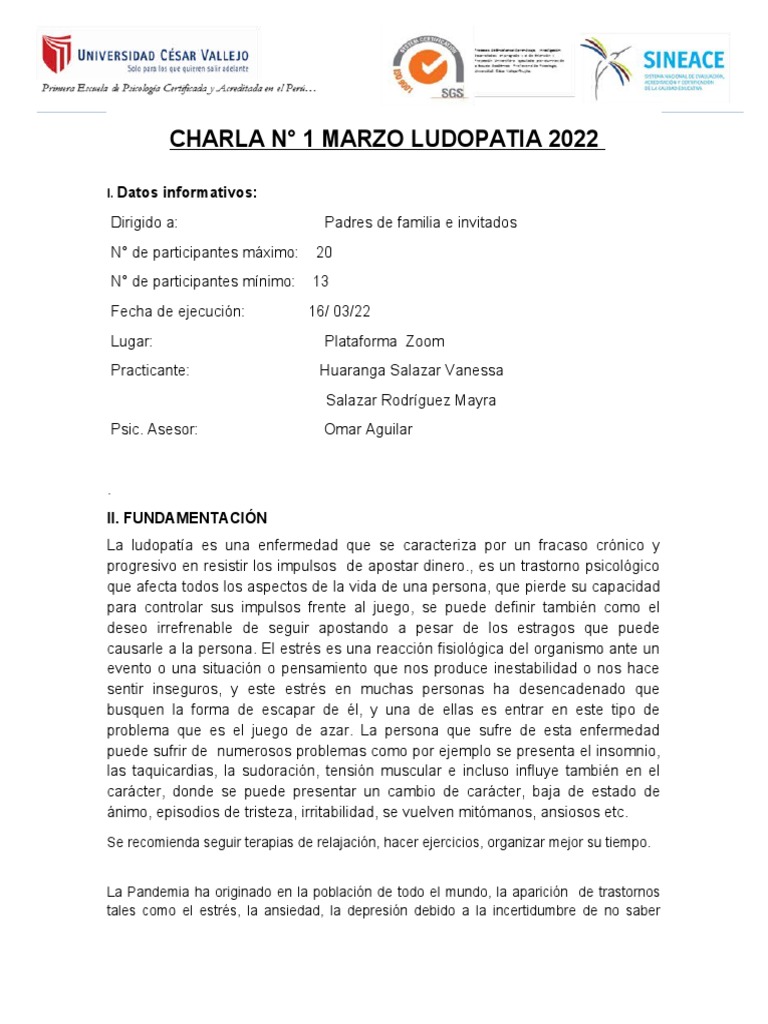 Charla 1 Ludopatia 2022 | PDF | Problemas de juego | Estrés (biología)