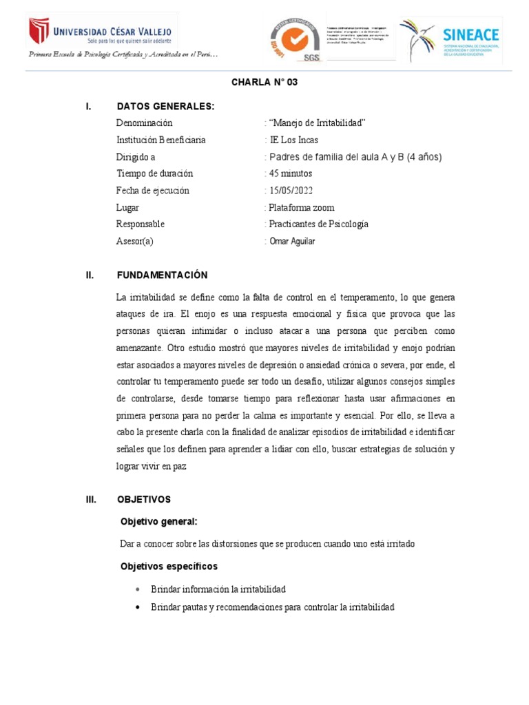 CHARLA 3 Manejo de Hirritabilidad | PDF | Pensamiento | Ira