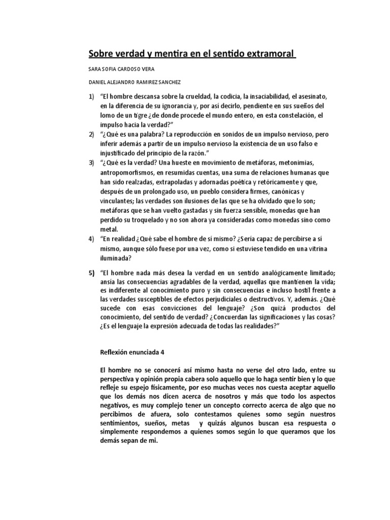 Sobre Verdad y Mentira en El Sentido Extramoral | PDF | Verdad ...