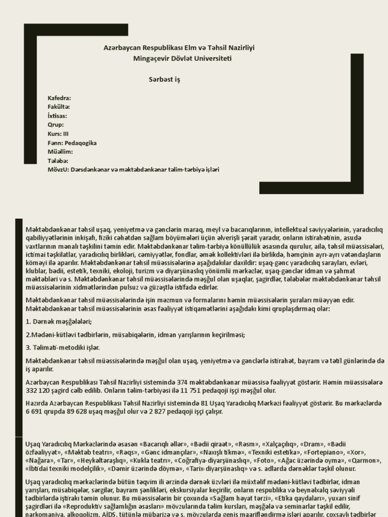 SƏRBƏST Iş Pedaqogika | PDF