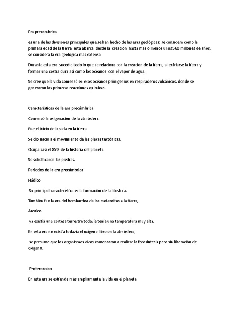 Características de La Era Precámbrica | PDF | Tierra | Estratigrafía