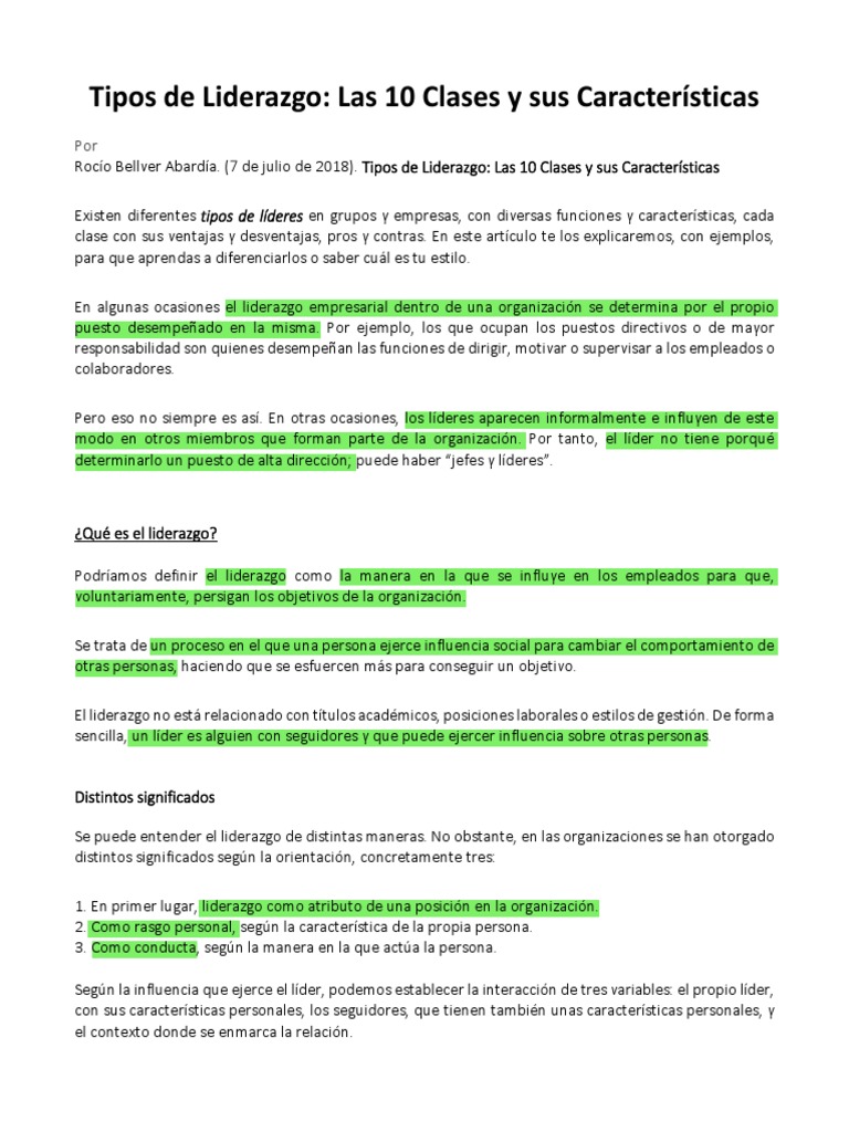 Tipos de Liderazgo-Resumen | PDF | Liderazgo