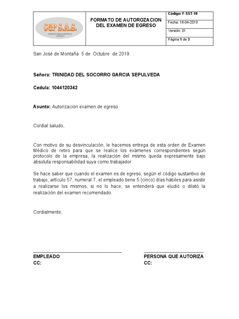 Formato Autorización Examen de Egreso | PDF | Negocios