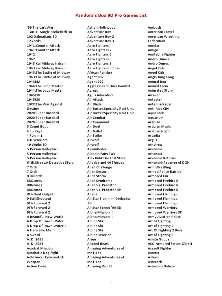 Pandoras Box 9D Pro Games List | PDF