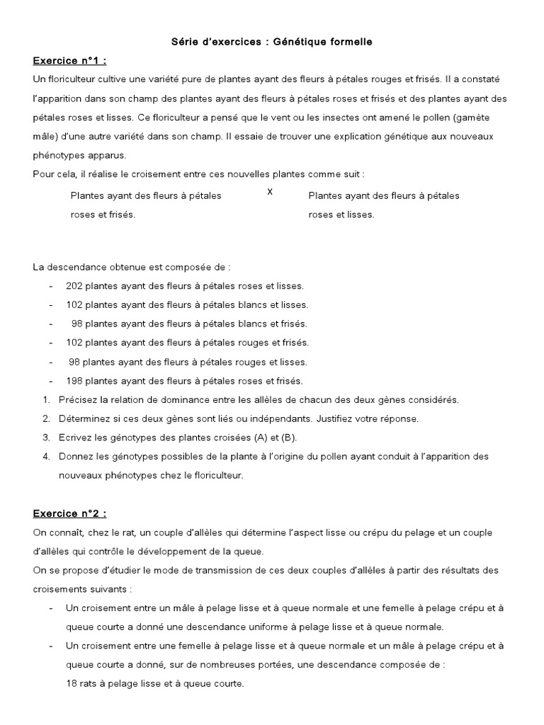 Exercices de Génétique Formelle Bac | PDF | Génotype | Hybride (Biologie)