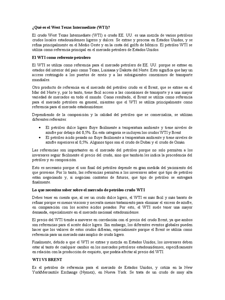 West Texas Intermediate (WTI) | PDF | Petróleo | Aceites