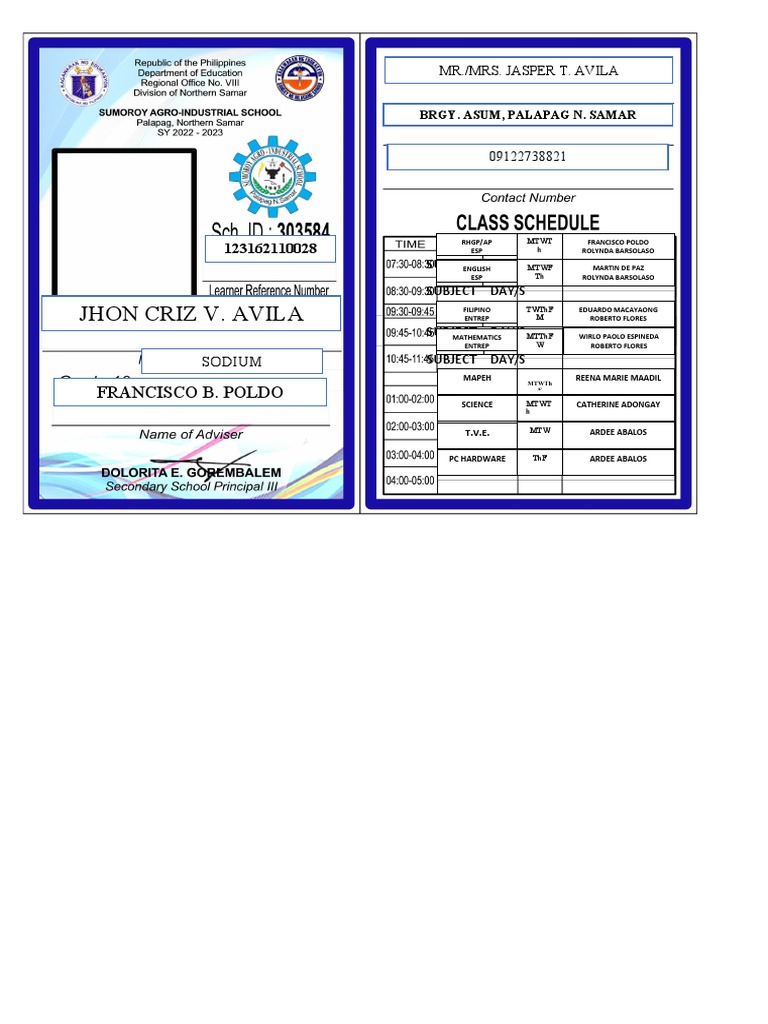 Class Schedule and Contacts List | PDF
