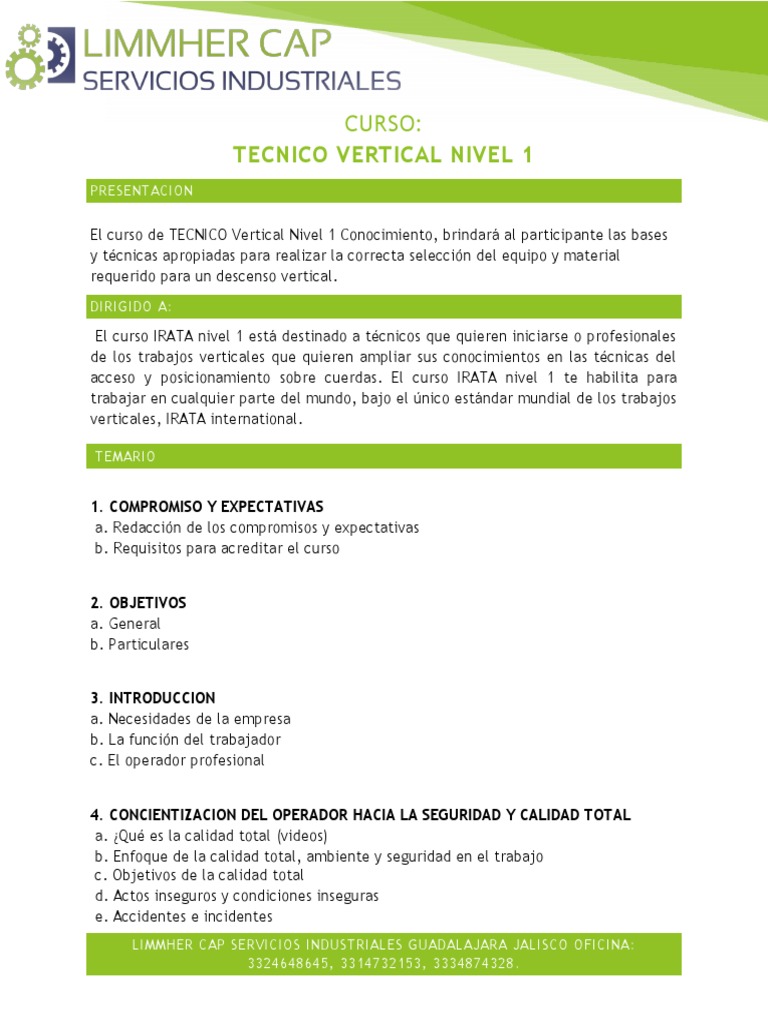 Curso Técnico Vertical IRATA Nivel 1 | PDF | Informática | Tecnología