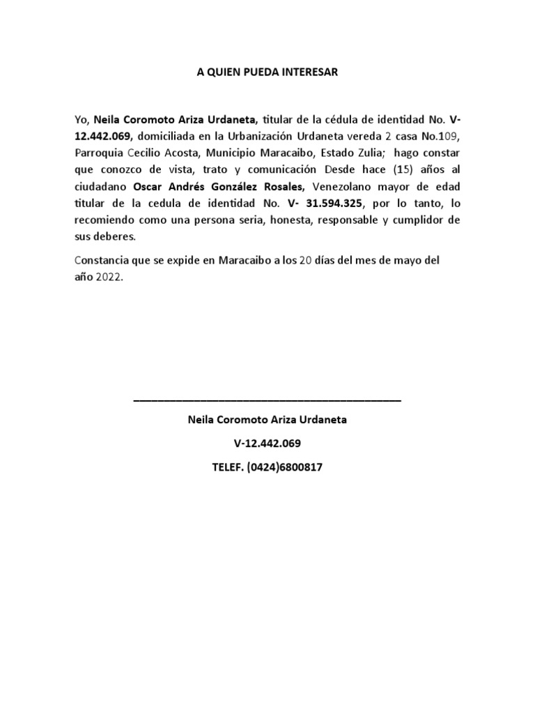 A Quien Pueda Interesar | PDF