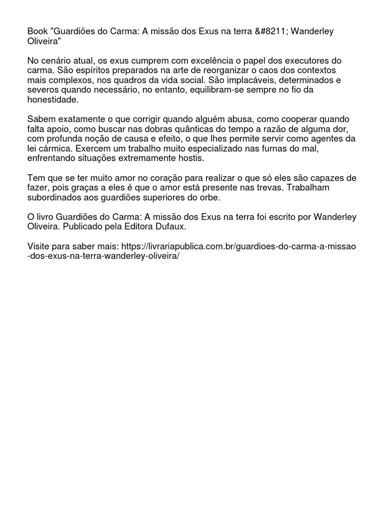 Guardiões Do Carma - A Missão Dos Exus Na Terra – Wanderley Oliveira | PDF