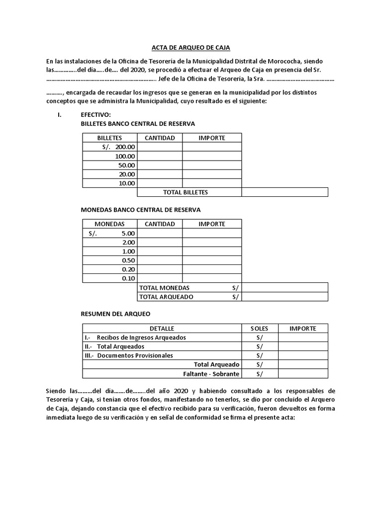 Arqueo de Caja | PDF