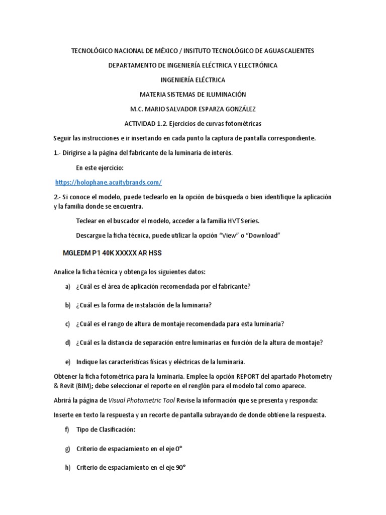 Actividad 1.2 Ejercicos de Interpretación de Curvas Fotométricas | PDF
