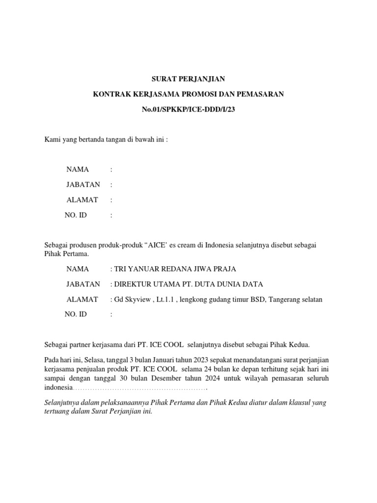 SURAT PERJANJIAN Promosi Ice-Ddd | PDF