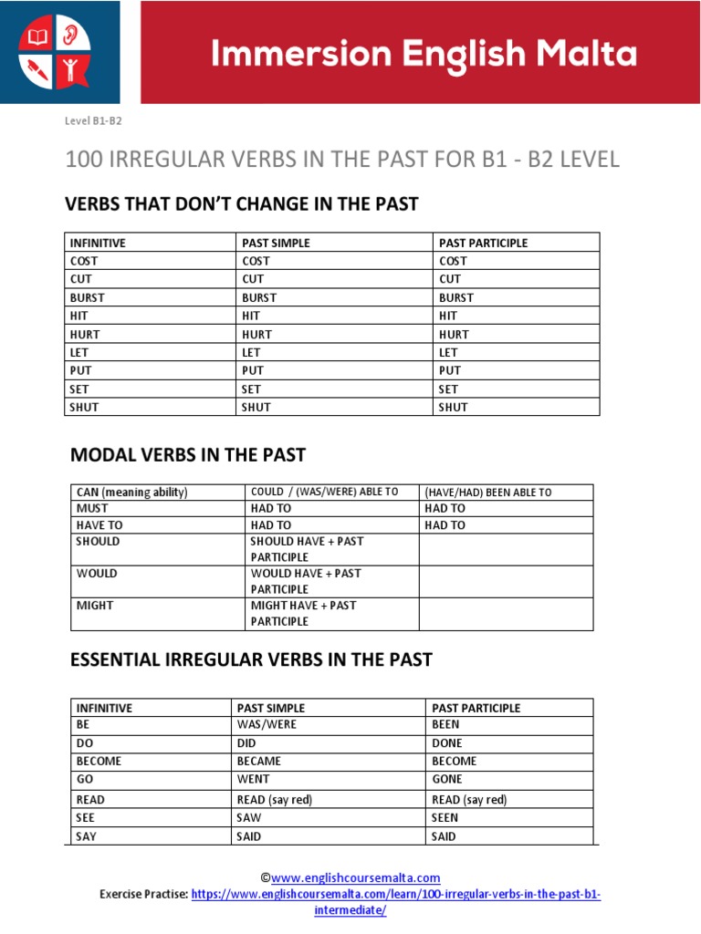 List of Irregular Verbs in English B1 B2 Level | PDF | Semantic Units ...