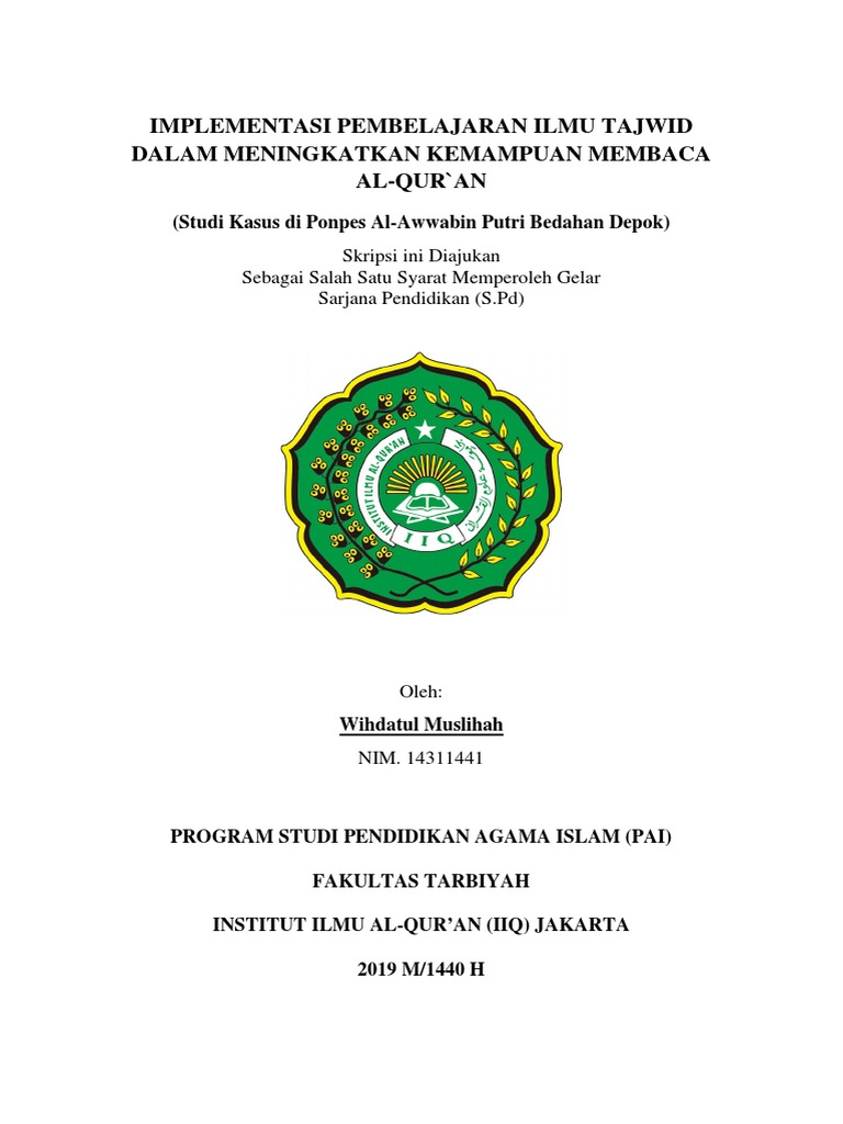 Implementasi Pembelajaran Ilmu Tajwid Dalam Meningkatkan Kemampuan Membaca Al-Qur'An | PDF