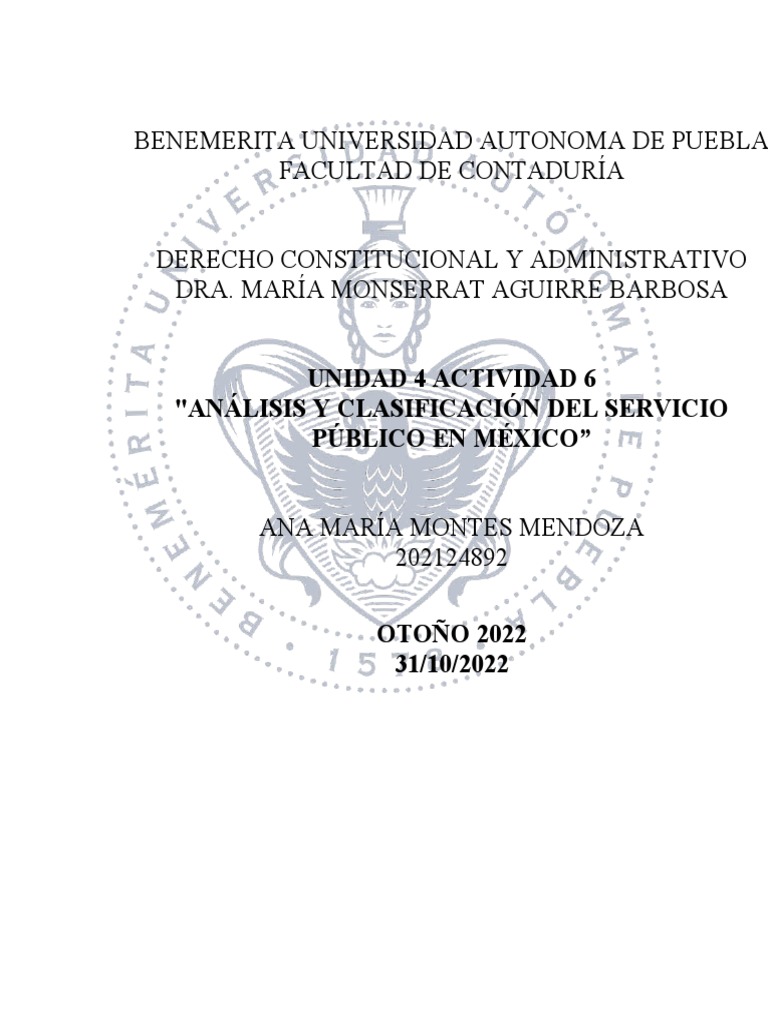 Analisis y Clasificacion Del Servicio Publico en Mexico - U4 - ACT6 | PDF | Servicios públicos ...