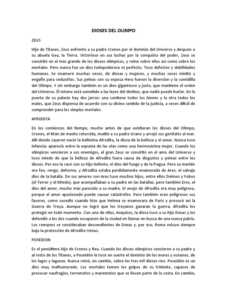 Dioses Del Olimpo, Lectura No.3 | PDF | infierno | Hera