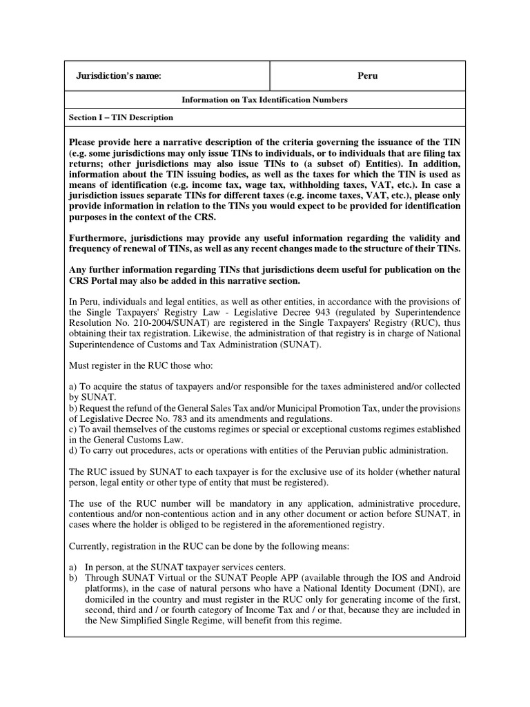 Peru Tax Identification Number Guide | PDF | Taxes | Identity Document