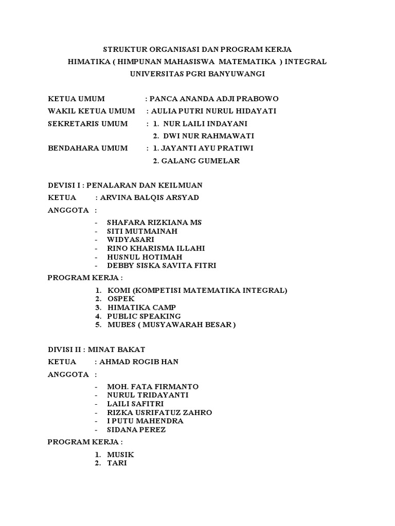 Devisi Dan Program Kerja | PDF