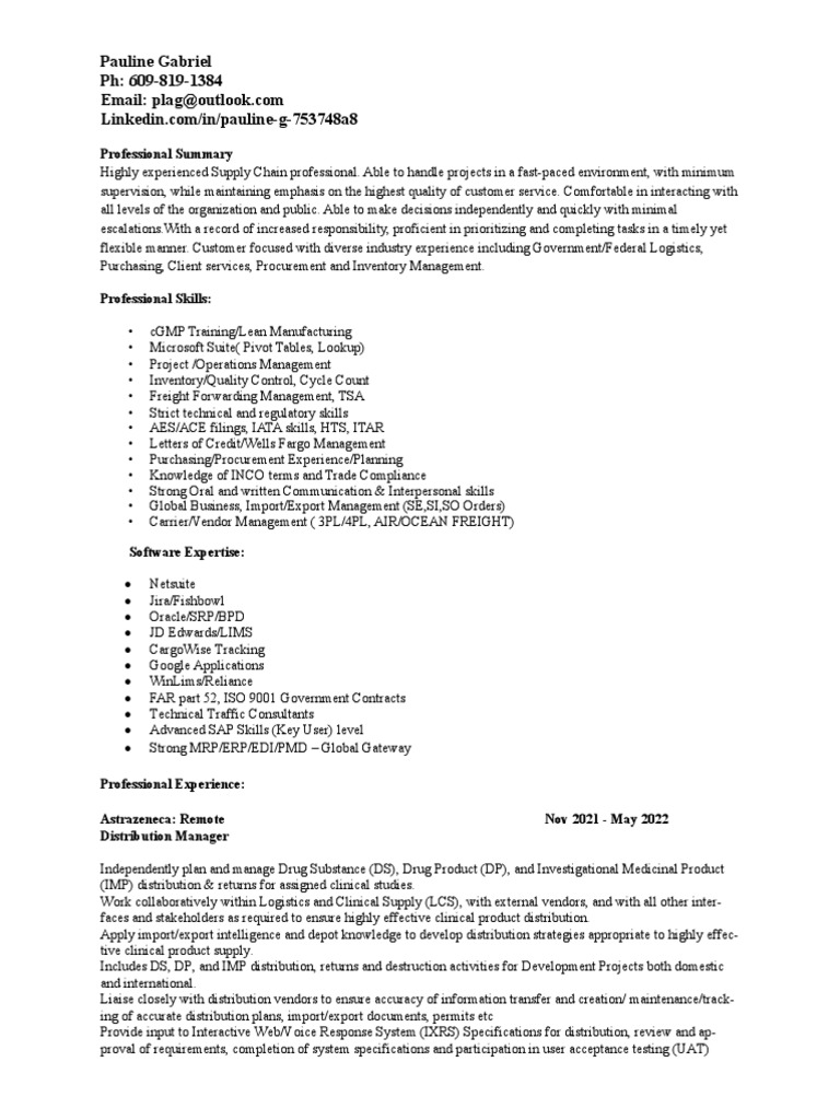 Dice Resume CV Pauline Gabriel | Download Free PDF | Procurement ...