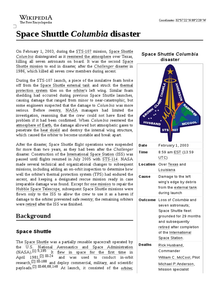Space Shuttle Columbia Disaster | PDF | Space Shuttle | Space Shuttle ...