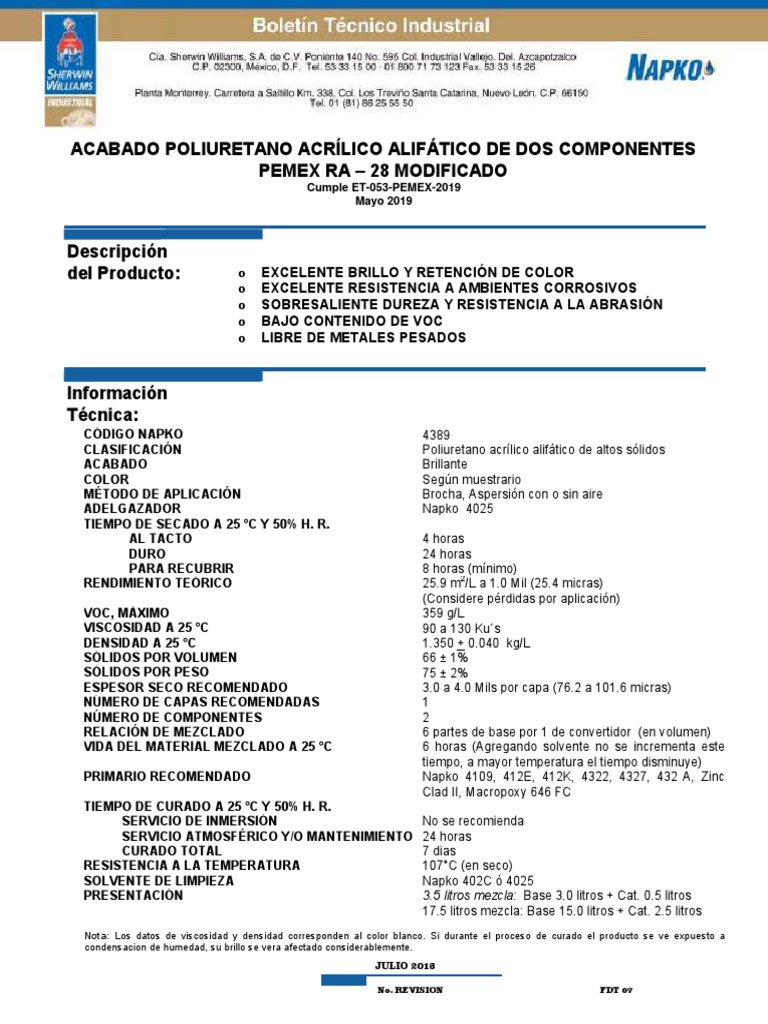 Ficha Técnica RA-28 Sherwin Williams | PDF | Química | Materiales
