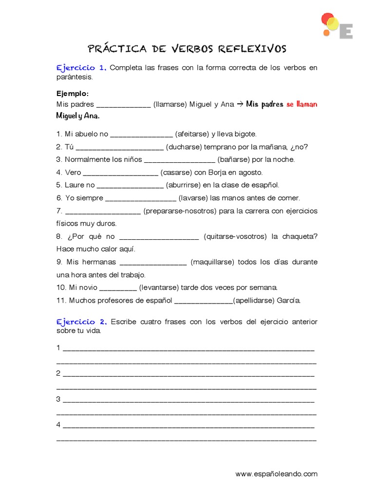 Práctica de Verbos Reflexivos | PDF