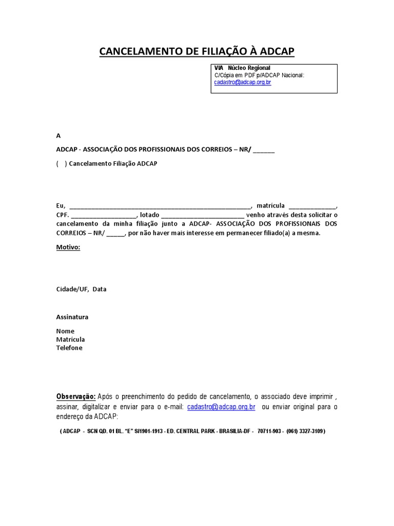 Formulario de Cancelamento 2022 | PDF