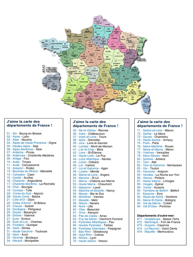 Carte de France Avec Departements | PDF | Départements de France ...