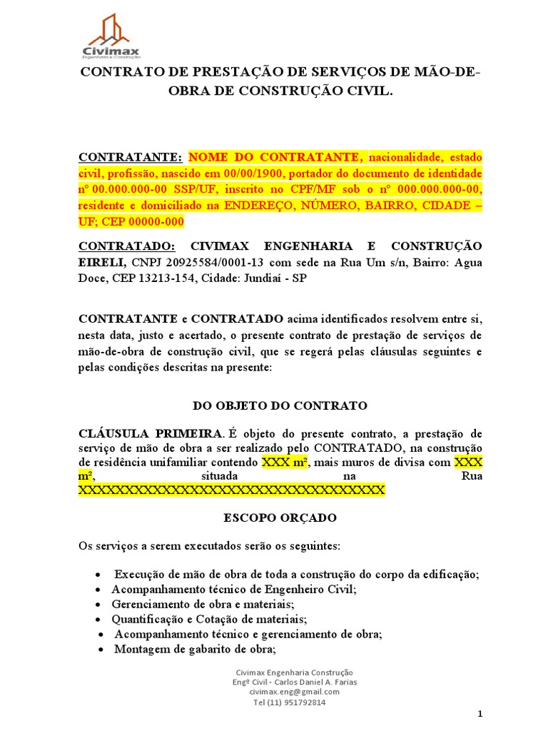 Contrato de Prestação de Serviços - MODELO | PDF | Argamassa (alvenaria ...