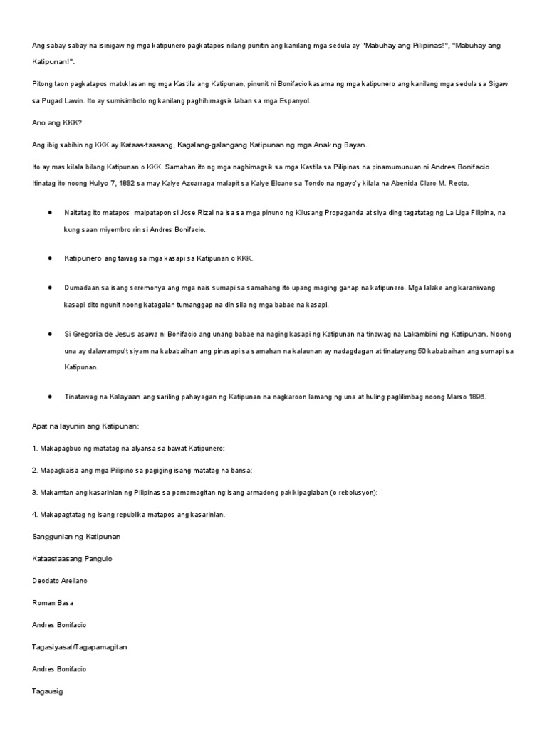 Ang Sabay Sabay Na Isinigaw NG Mga Katipunero Pagkatapos Nilang Punitin ...