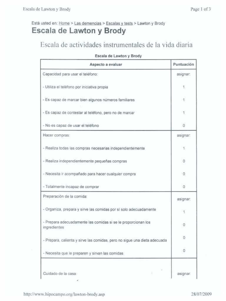 Escala Lawton y Brody | PDF
