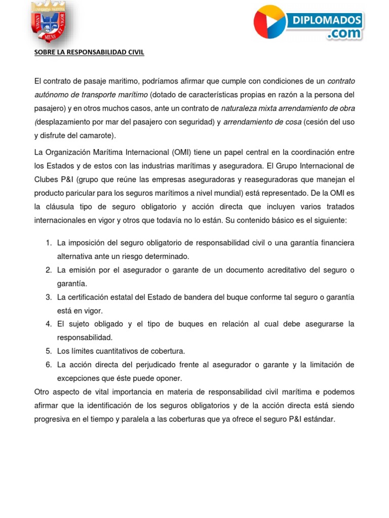 Responsabilidad Civil Caso Costa Concordia Brumar Boscari 9969007 | PDF | Seguro | Mar