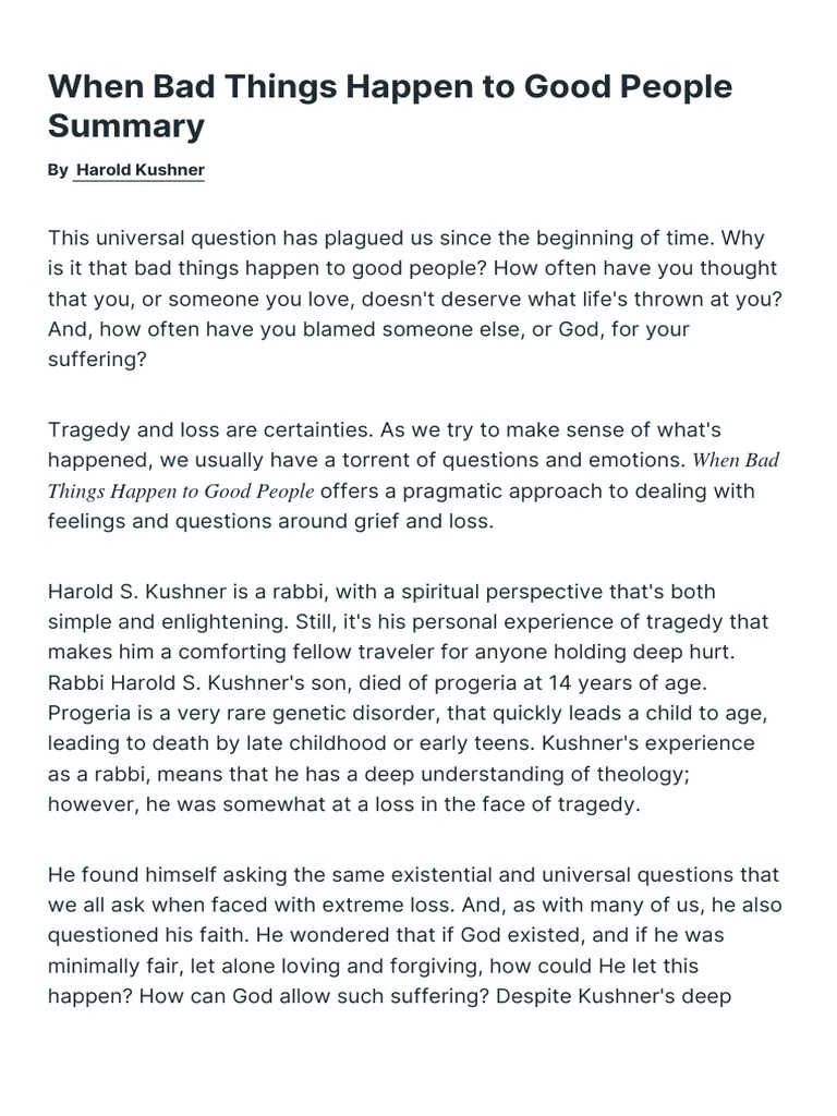 When Bad Things Happen To Good People | PDF | Anger | Prayer