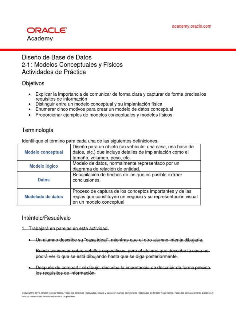 DD 2 1 Practice Esp | PDF | Modelo conceptual | Oracle Corporation