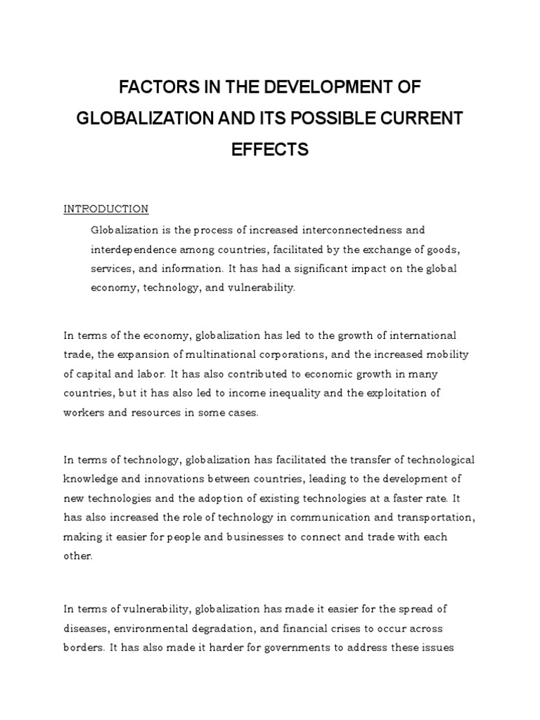 Factors in The Development of Globalization and Its Possible Current ...