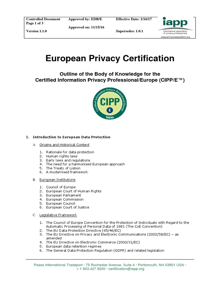 CIPP E BoK 1.1.0 | PDF