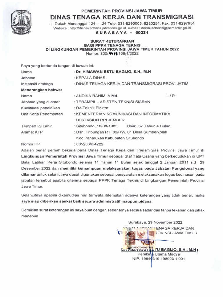 Contoh Surat Pengalaman Kerja | PDF