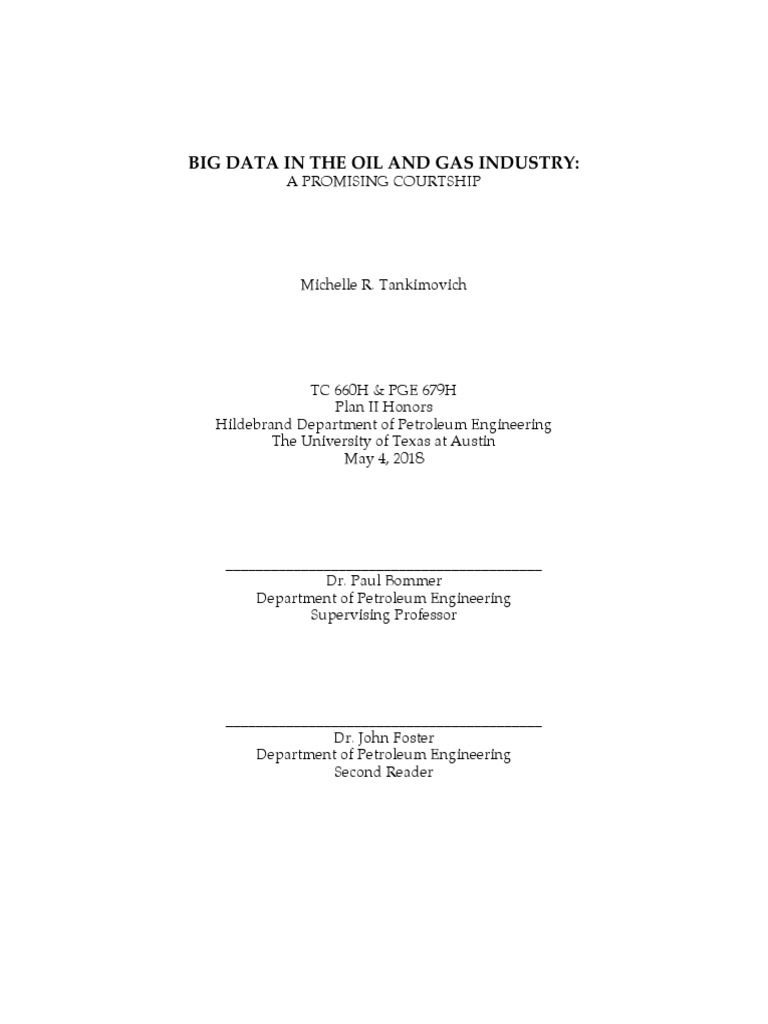 Tankimovichmichelle Thesis Big Data in The Oil and Gas Industry - A Promising Courtship 2018 | PDF